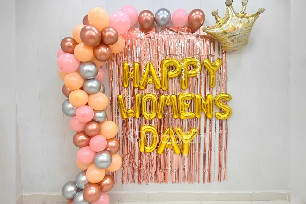 Women's Day Backdrop Decoration, Balloon Decor Ideas for Women's Day